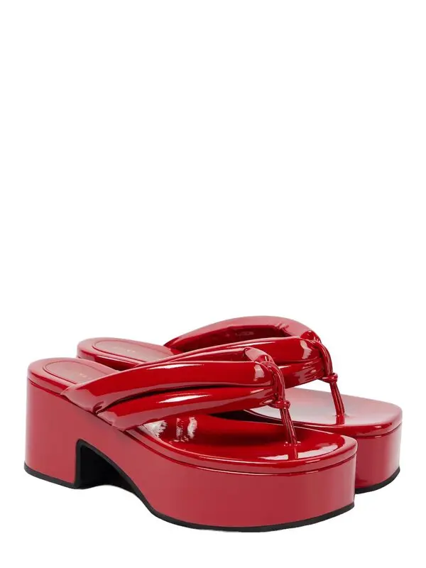 Dries Van Noten Patent Leather Thong Platform Sandals - Red