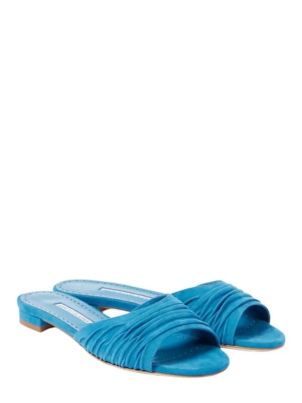 Manolo Blahnik Suede Flat Sandals - Blue