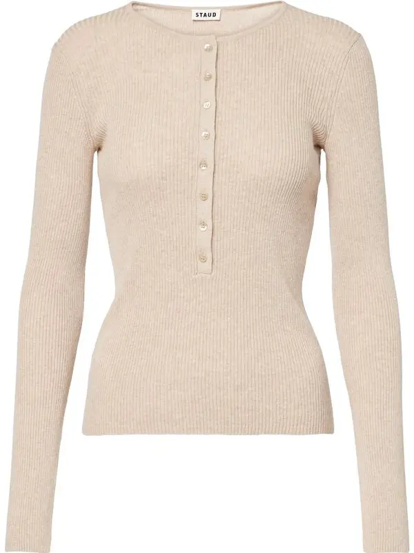 Staud Macaw Cotton And Cashmere Henley Shirt - Beige