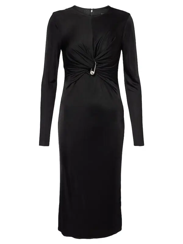 Versace Safety Pin Gathered Jersey Midi Dress - Black