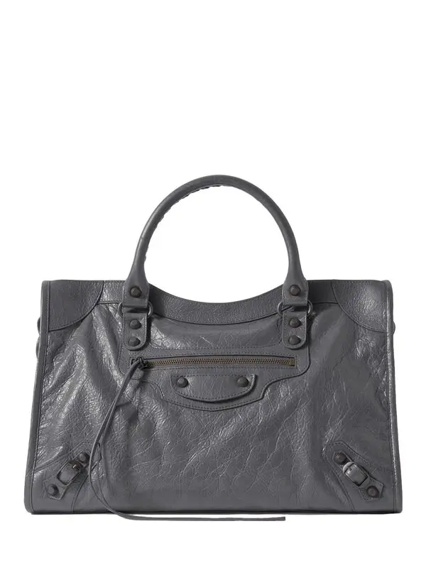 Balenciaga Le City Medium Embellished Textured-leather Tote Bag - Gray