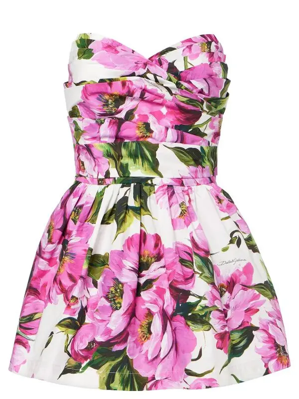 Dolce & Gabbana Floral Pleated Cotton Mini Dress - Multicoloured