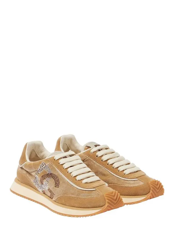 Dolce & Gabbana Dg Embellished Velvet & Suede Lace-up Sneakers - Brown