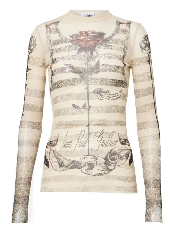 JEAN PAUL GAULTIER Striped Printed Mesh Top - Multicoloured