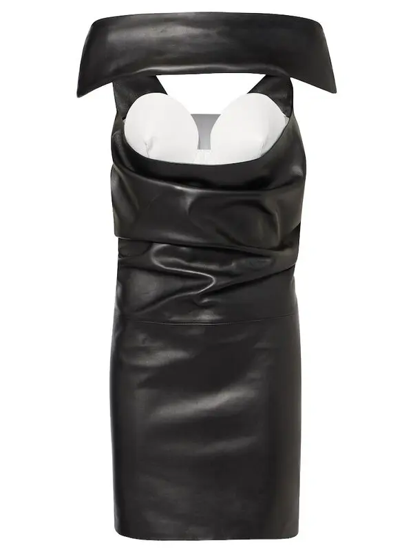 JEAN PAUL GAULTIER Cutout Draped Leather Cocktail Dress - Black