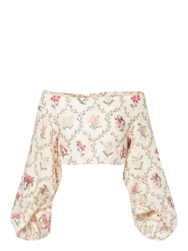 Agua Bendita Floral Print Linen Cropped Top - Multicoloured