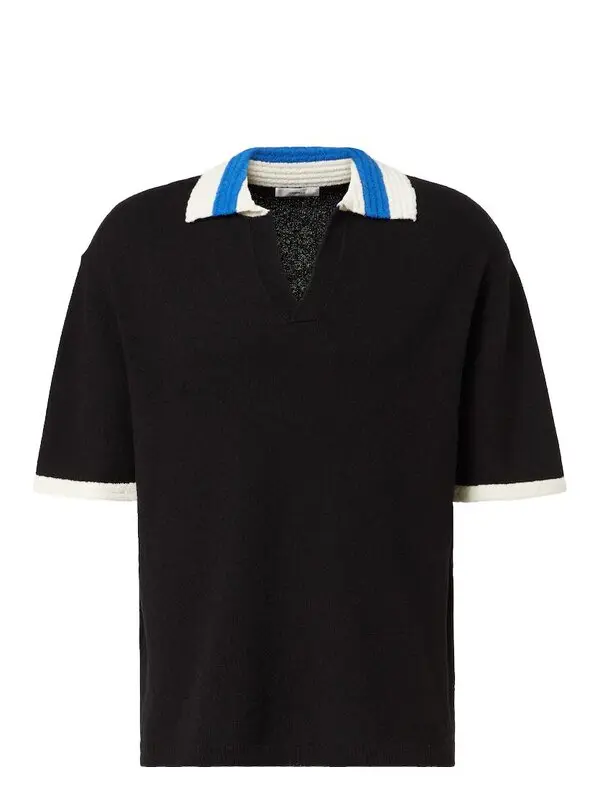 Commas Crochet Cotton-blend Polo Shirt - Black