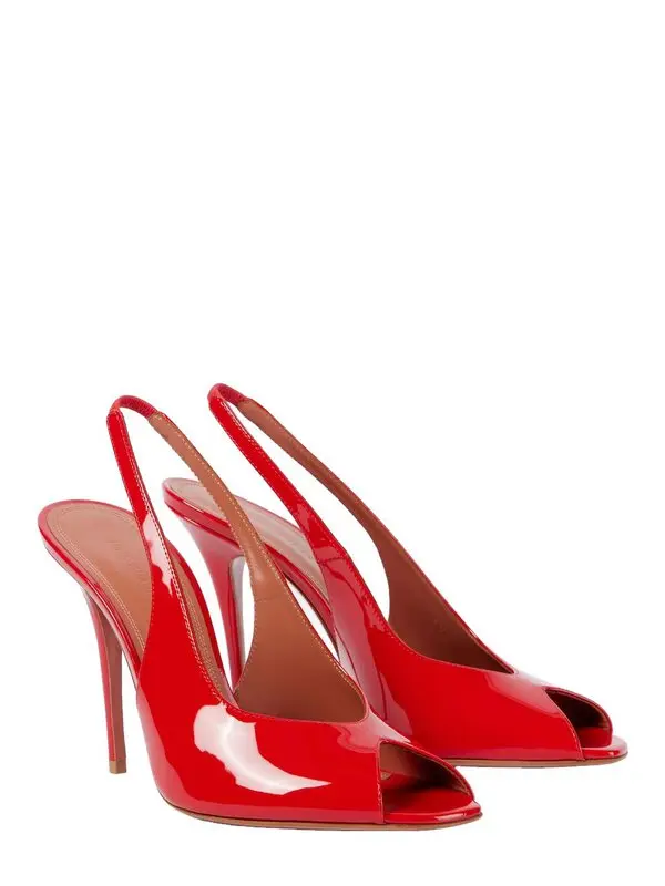 Amina Muaddi Kristina Patent Leather Peep-toe Pumps - Red