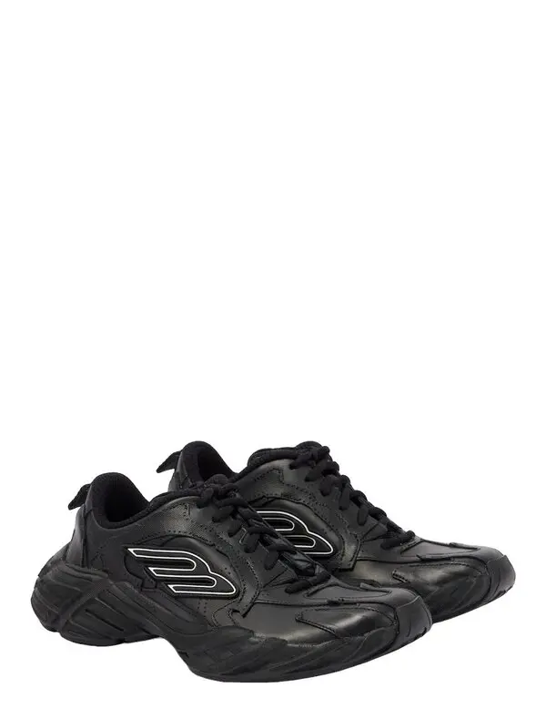 Balenciaga Leather Lace-up Sneakers - Black