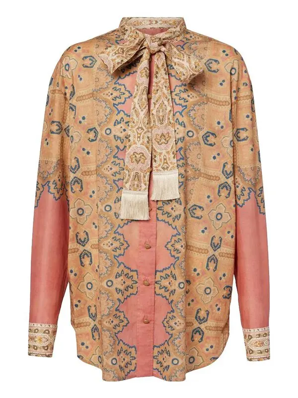 Valentino Garavani Voyage Imaginaire Cotton Muslin Blouse With Self-tie Neck - Multicoloured