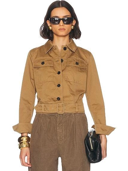 Saint Laurent Cropped Belted Jacket - Chatain