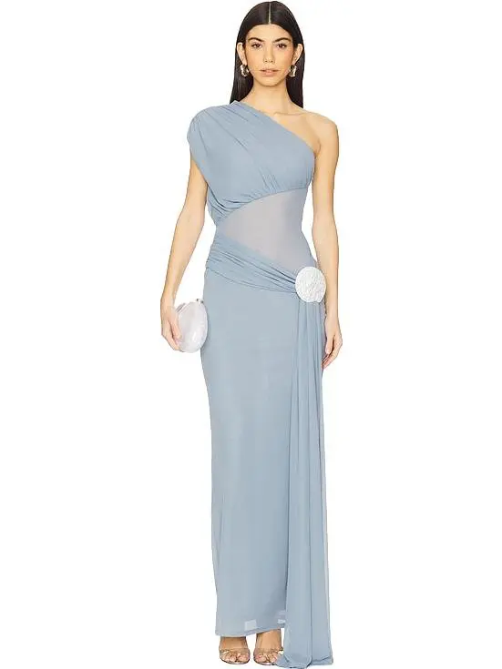 LOVERS AND FRIENDS One Shoulder Gown With Draped Accents - Blue
