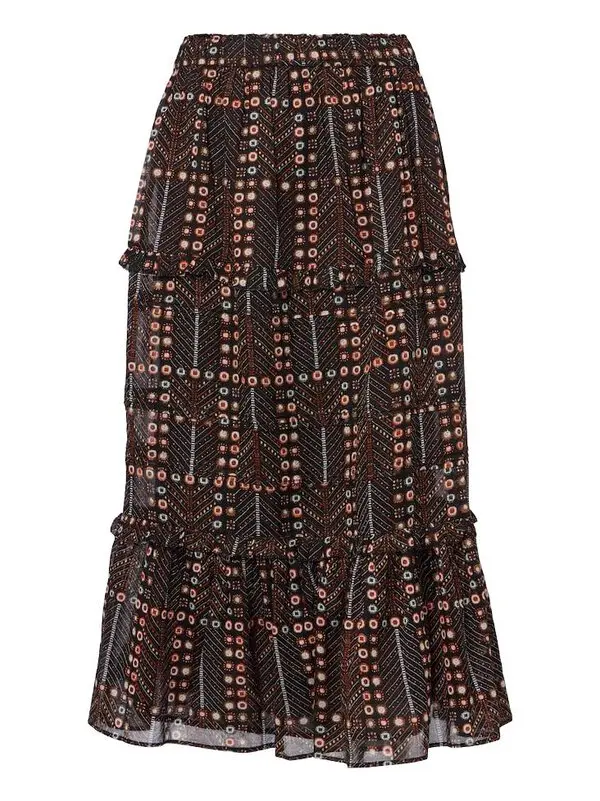MARANT ETOILE Diya Printed Tiered Cotton Maxi Skirt - Black