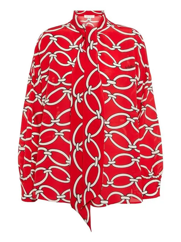 Valentino Garavani Chain Print Silk Blouse - Red