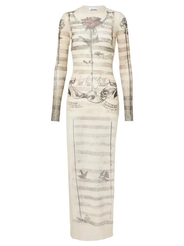 JEAN PAUL GAULTIER Trompe L’oeil Mesh Maxi Dress - Multicoloured