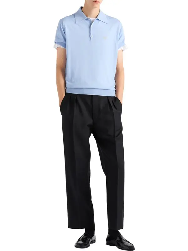 Prada Superfine Fleece Wool Polo Shirt - Turquoise