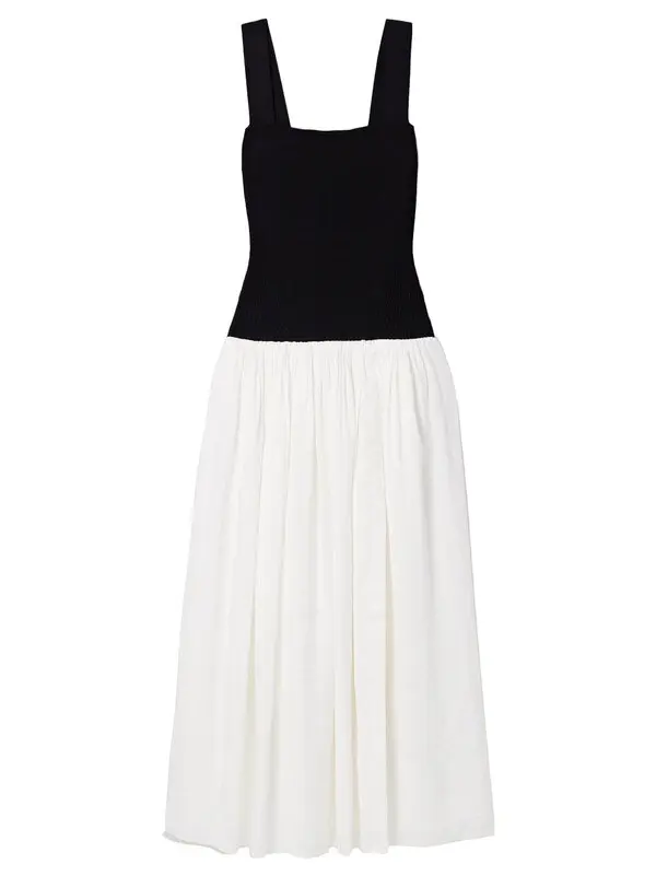 LA LIGNE Stretch-knit And Gathered Linen-blend Midi Dress - Multi