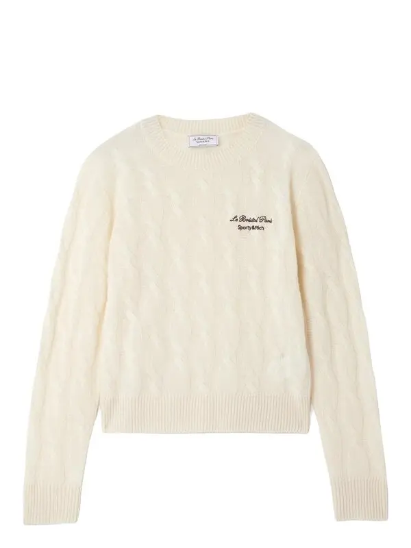 SPORTY & RICH Le Bristol Paris Faubourg Cable-knit Cashmere And Wool-blend Sweater - Neutrals