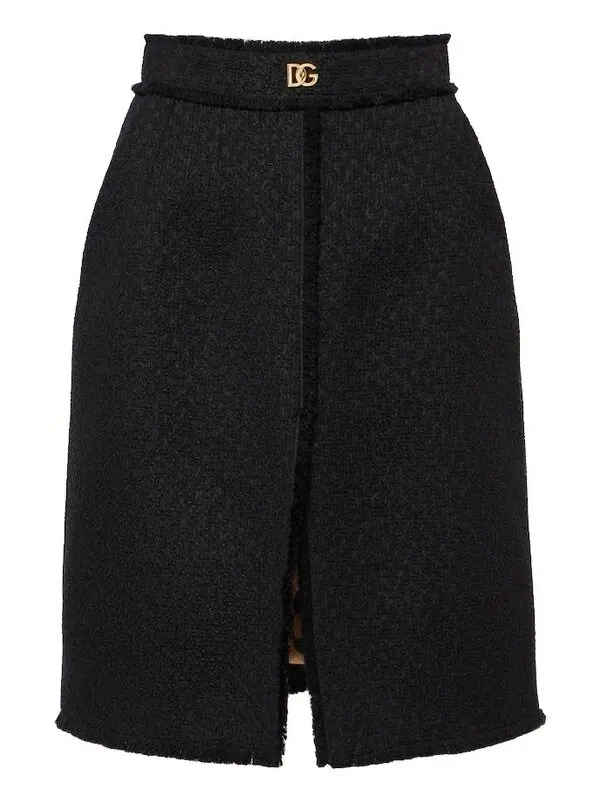 Dolce & Gabbana Wool-blend Tweed Midi Skirt - Black