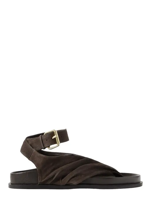 A.emery Maneti Ruched Suede And Leather Sandals With Gold-tone Buckle - Gray