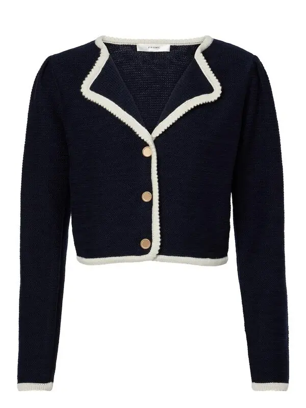 FRAME Corded Cardigan Knitted Wool And Cotton Top - Blue