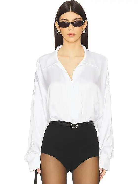 Norma Kamali Super Oversized Boyfriend Shirt Bodysuit - White