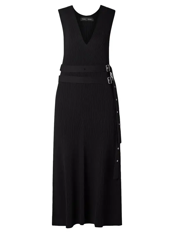Proenza Schouler Madeline Belted Ribbed-knit Midi Dress - Black