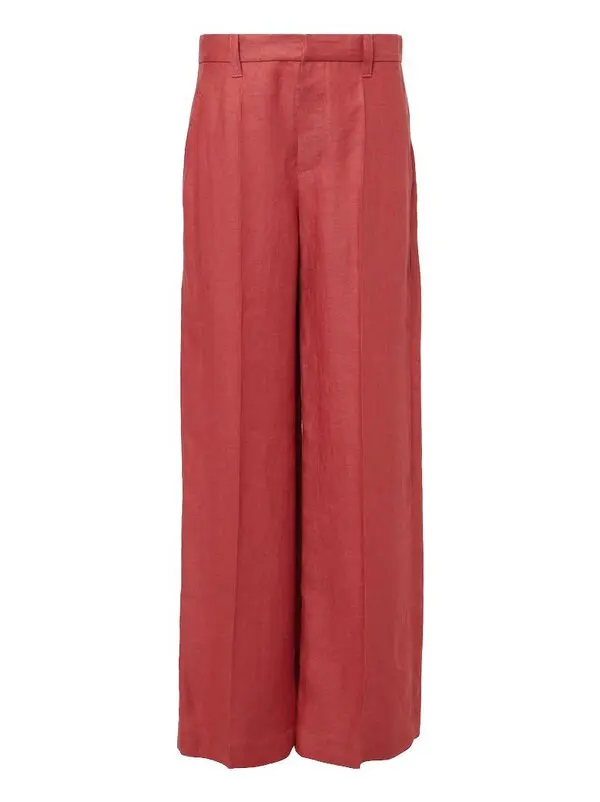 Brunello Cucinelli Wide-leg Hemp And Linen Trousers - Red