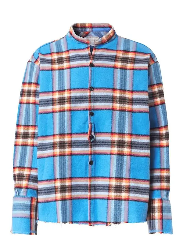 GREG LAUREN Plaid Cotton Shirt - Blue