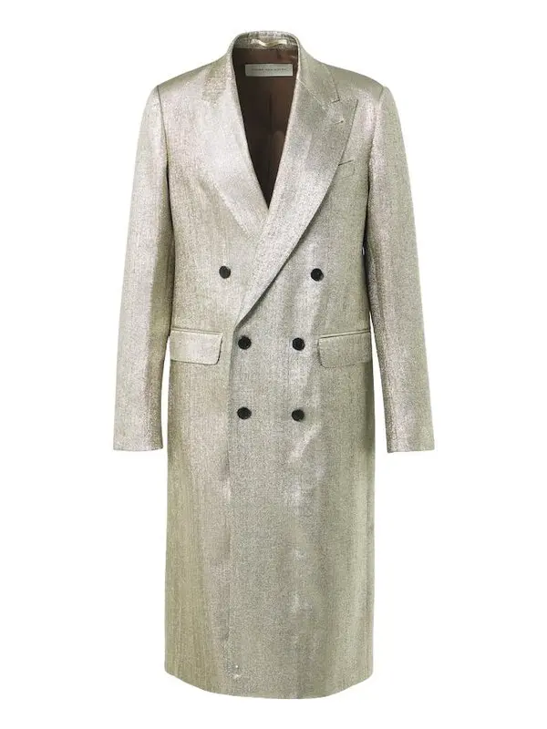 Dries Van Noten Double-breasted Lame Coat - Silver