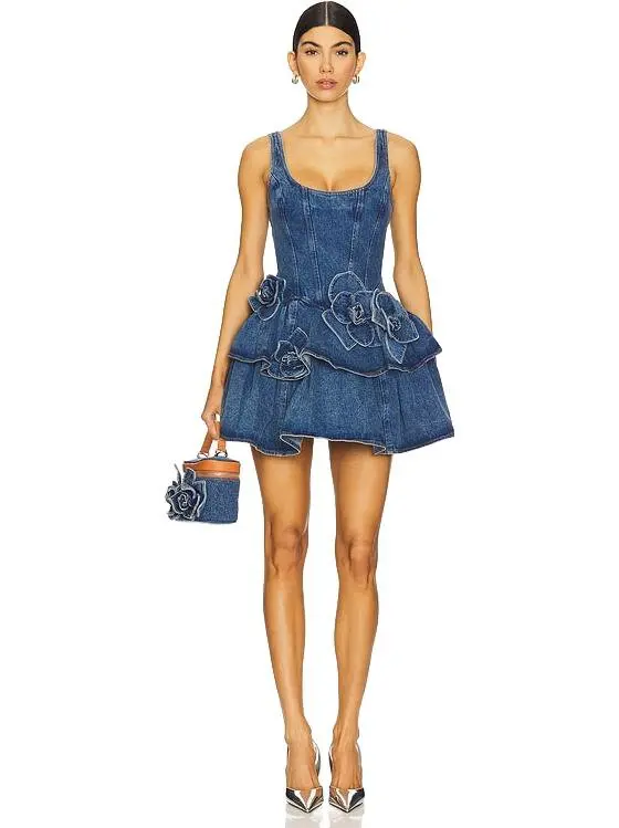 AKNVAS Devyn Saxe Denim Ruffle Dress - Blue