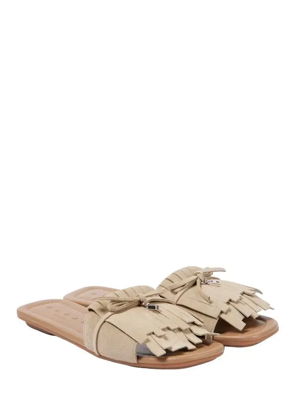 Hogan Fringed Suede Slides - Neutrals