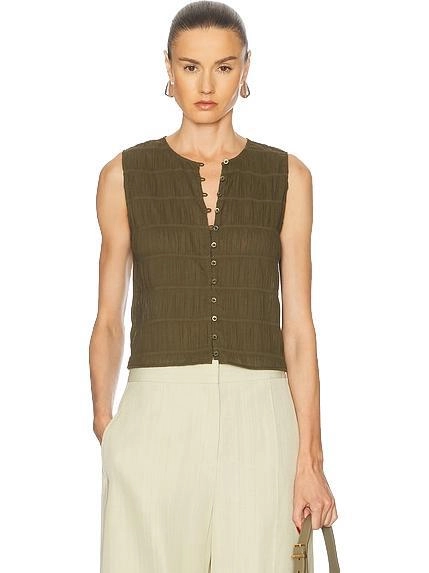 FRAME Smocked Tank - Juniper