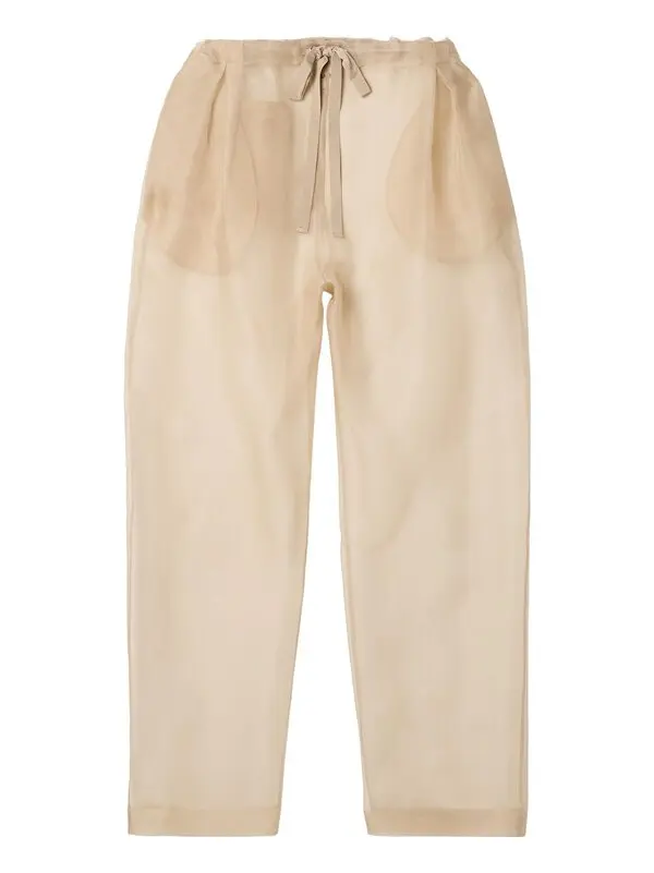 Khaite Trenton Pleated Silk Organza Tapered Trousers - Neutrals
