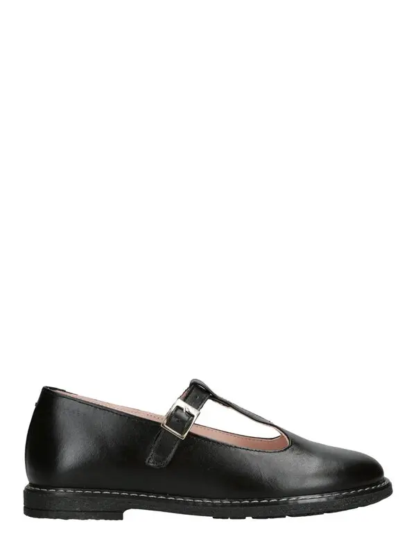 PAPOUELLI Leather Martha Mary Jane Shoes - Black