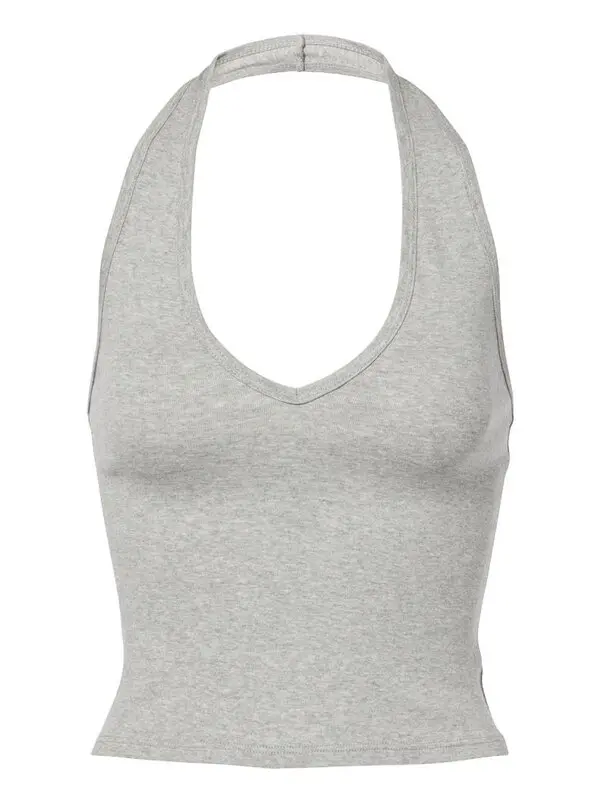 NILI LOTAN Britt Halterneck Cotton Jersey Top - Grey