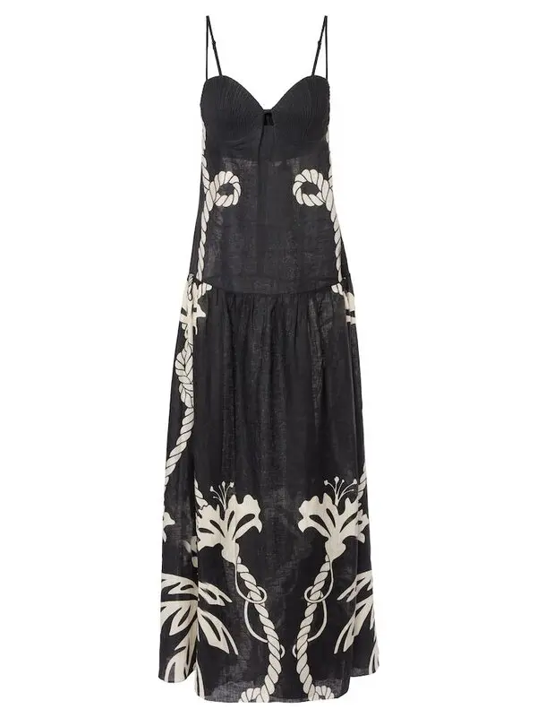 Johanna Ortiz Printed Linen Maxi Dress - Black