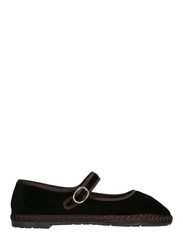 FLABELUS Velvet Mary Janes With Buckle Fastening - Black