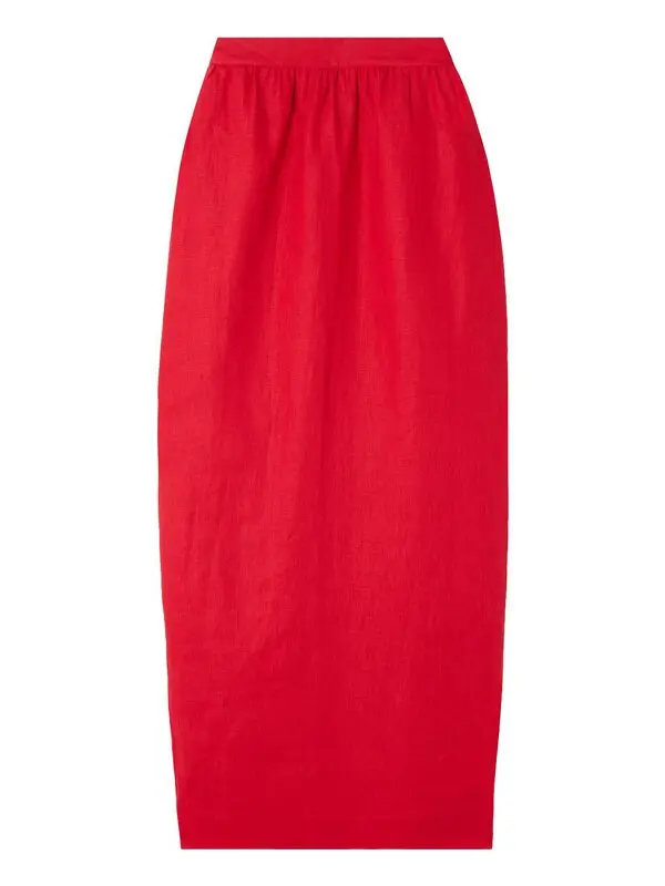 Posse Bonnie Gathered Linen Midi Skirt - Red