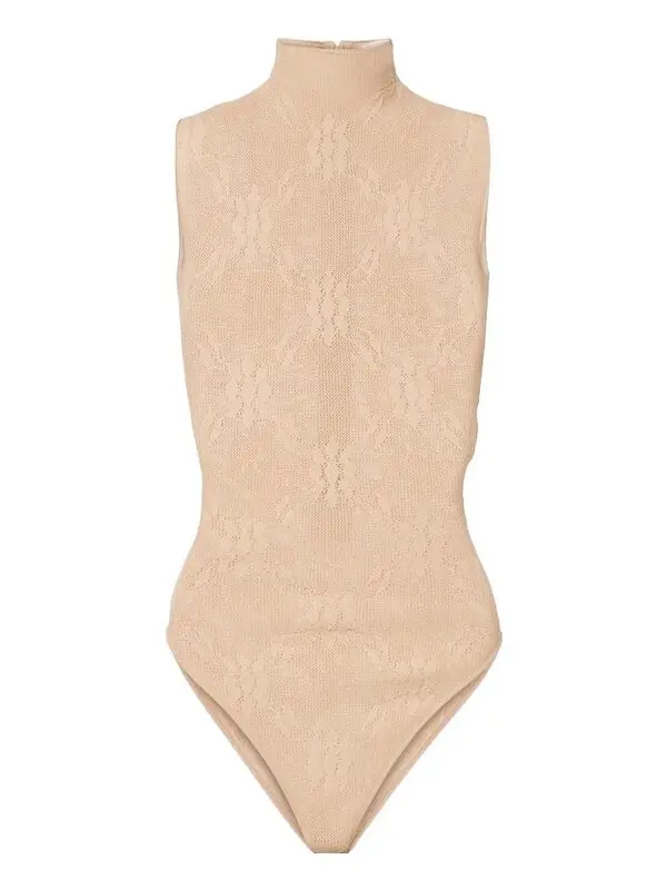 Victoria Beckham Sheer High-neck Lace Bodysuit - Beige