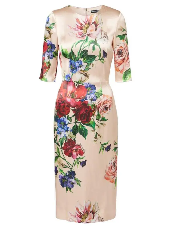 Dolce & Gabbana Floral Satin Midi Dress - Multicoloured