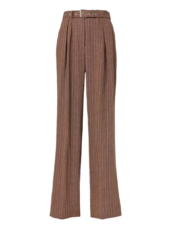 Dries Van Noten Linen-blend Wide-leg Trousers With Detachable Belt - Brown