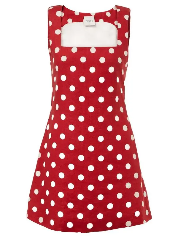 Posse Alice Polka-dot Linen Mini Dress - Red