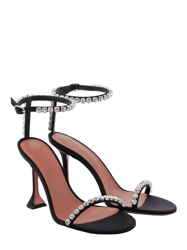 Amina Muaddi Gigi 95 Embellished Satin Sandals - Black