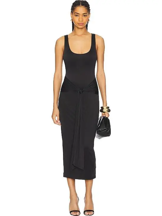 Good American Slinky Jersey Ruched Midi Dress - Black