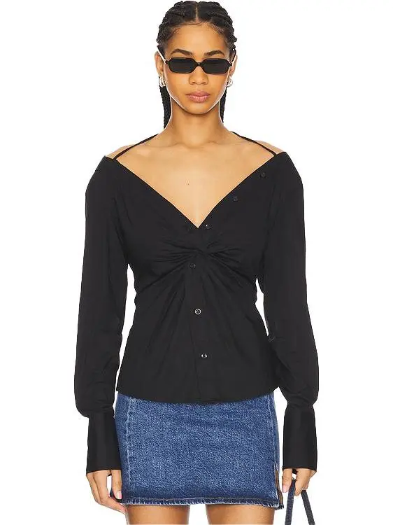 Good American Poplin Off-shoulder Top - Black