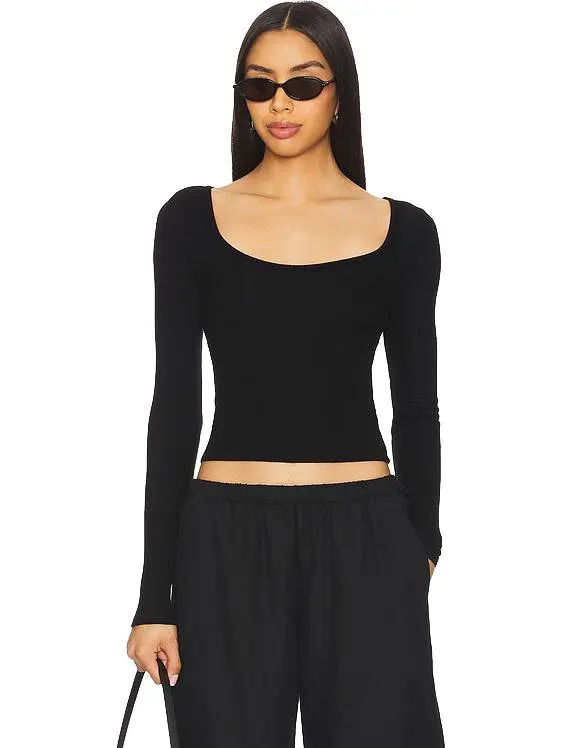 Enza Costa Silk Knit Ballet Top - Black