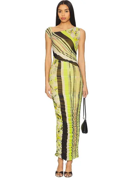AFRM Biona Ruched Mesh Maxi Dress - Green
