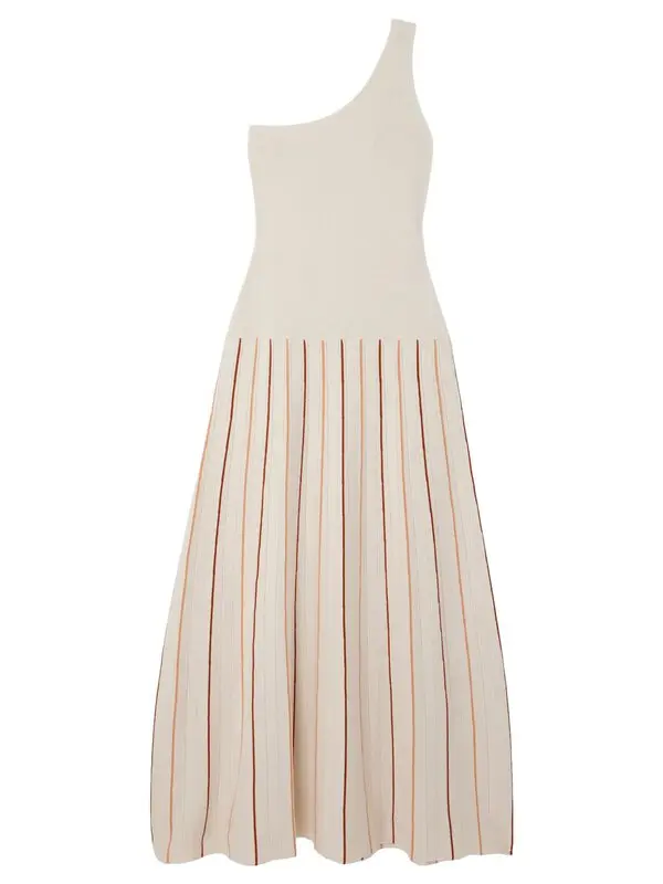 Escvdo One-shoulder Striped Organic Cotton Maxi Dress - Neutrals