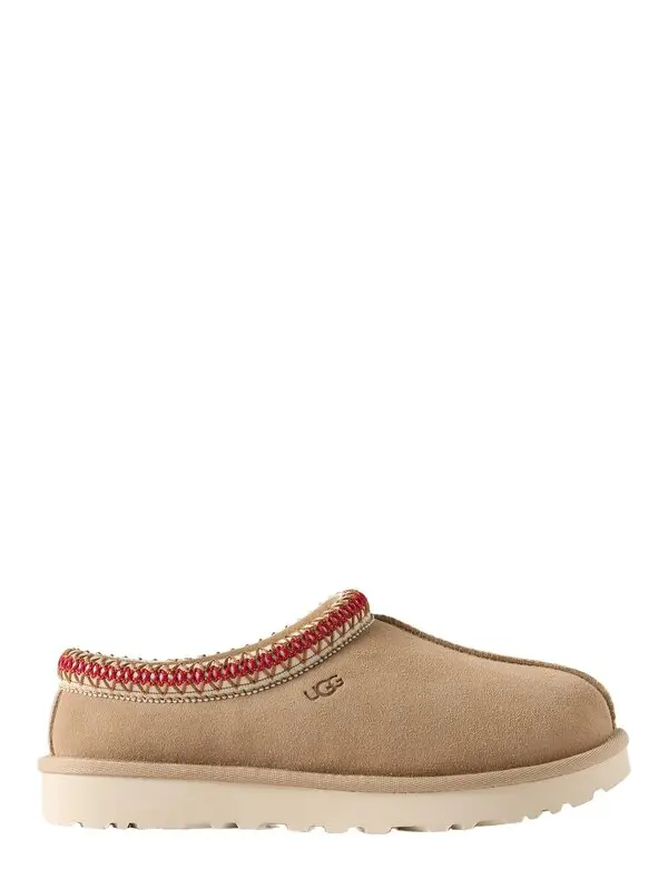UGG Tasman Wool-blend Fleece-lined Embroidered Suede Slippers - Neutrals